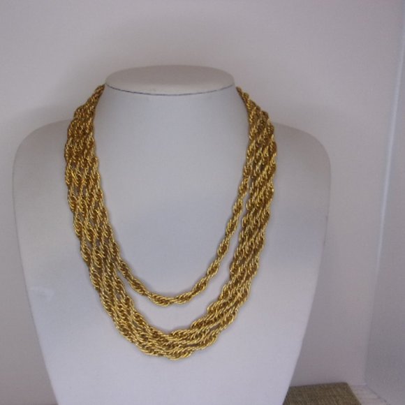 Vintage | Jewelry | Layered Gold Tone Rope Chain Necklace 7 L | Poshmark